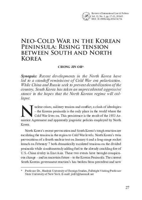 (PDF) Neo-Cold War in the Korean Peninsula: Rising Tension Between ...