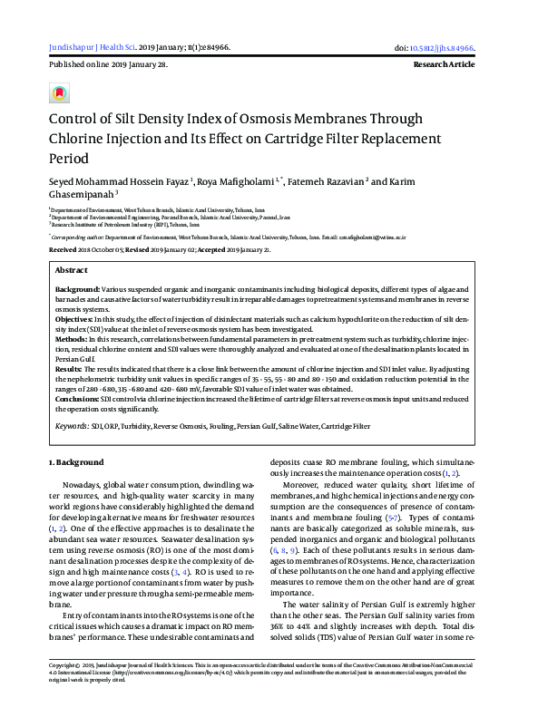 (PDF) Control of Silt Density Index of Osmosis Membranes Through ...