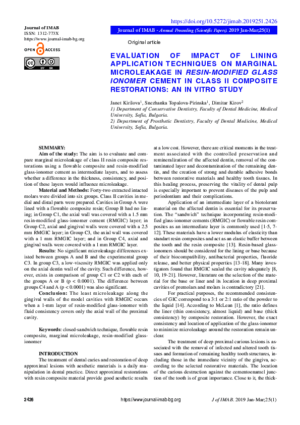 Pdf Evaluation Of Impact Of Lining Application Techniques On Marginal Microleakage In Resin