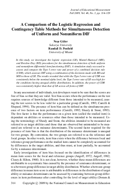 (PDF) A Comparison of the Logistic Regression and Contingency Table Methods for Simultaneous ...