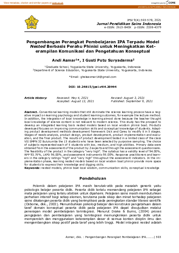 (PDF) Pengembangan Perangkat Pembelajaran IPA Terpadu Model Nested Berbasis Perahu Phinisi untuk ...