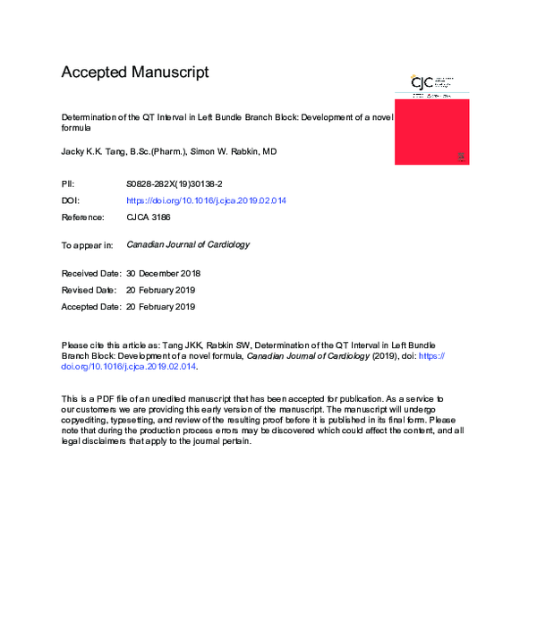 (PDF) Determination of the QT Interval in Left Bundle Branch Block ...