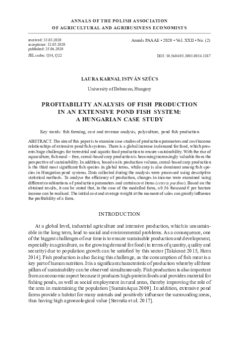 (PDF) Profitability Analysis of Fish Production in an Extensive Pond ...