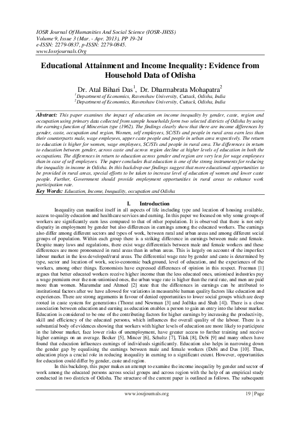 (PDF) Educational Attainment and Income Inequality: Evidence from Household Data of Odisha