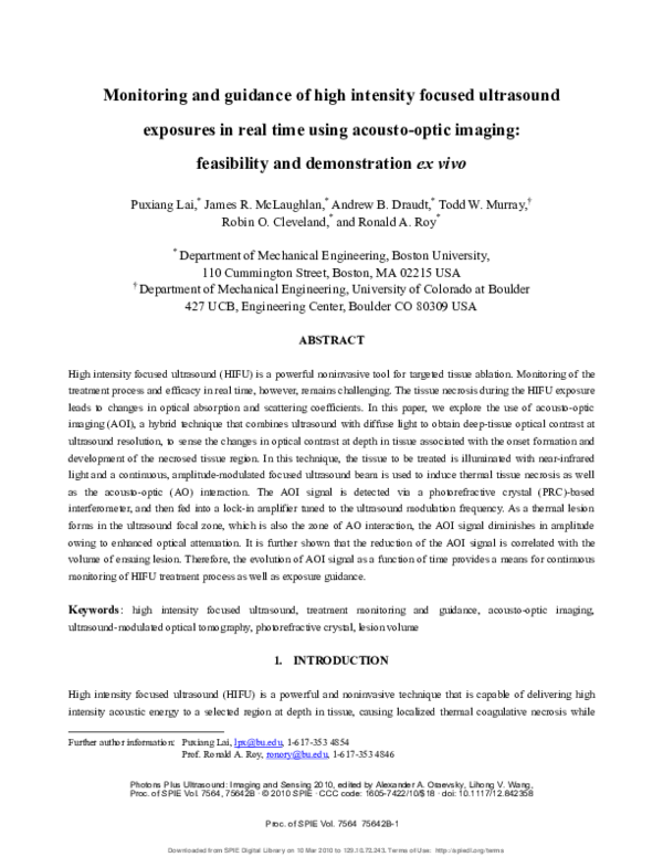 (PDF) Monitoring and guidance of high intensity focused ultrasound ...