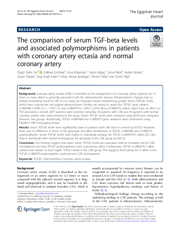 (PDF) The comparison of serum TGF-beta levels and associated polymorphisms in patients with ...