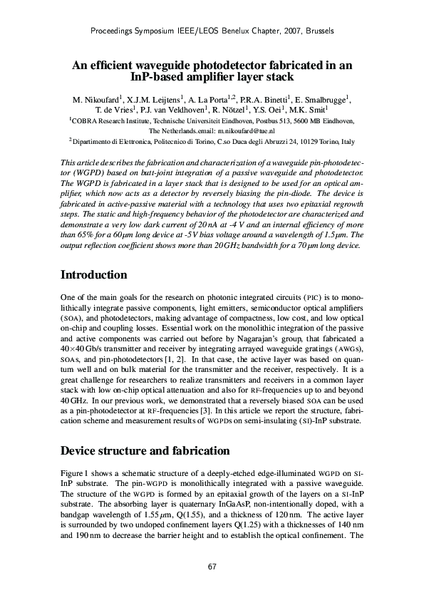 (PDF) An efficient waveguide photodetector fabricated in an InP-based amplifier layer stack