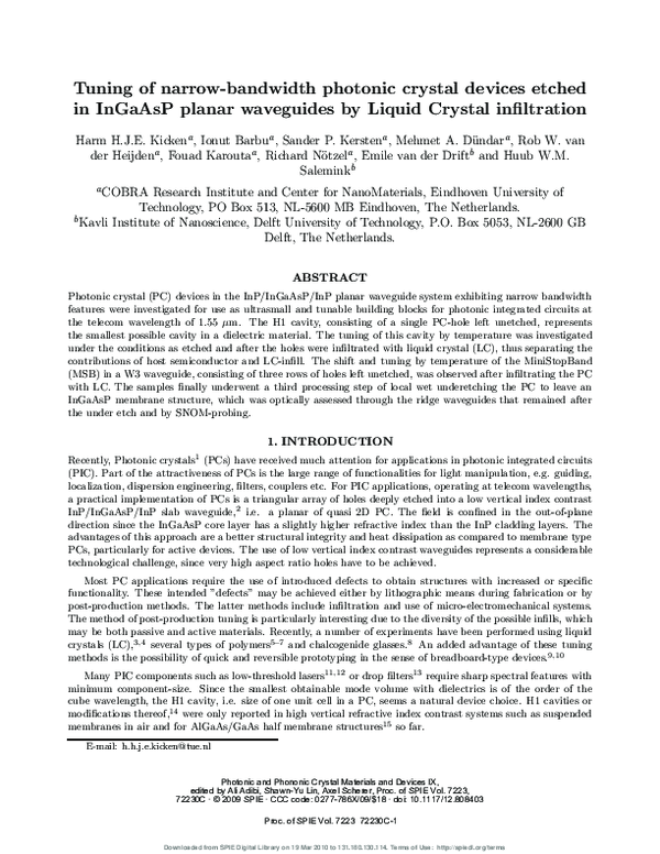 (PDF) Tuning of narrow-bandwidth photonic crystal devices etched in InGaAsP planar waveguides by ...