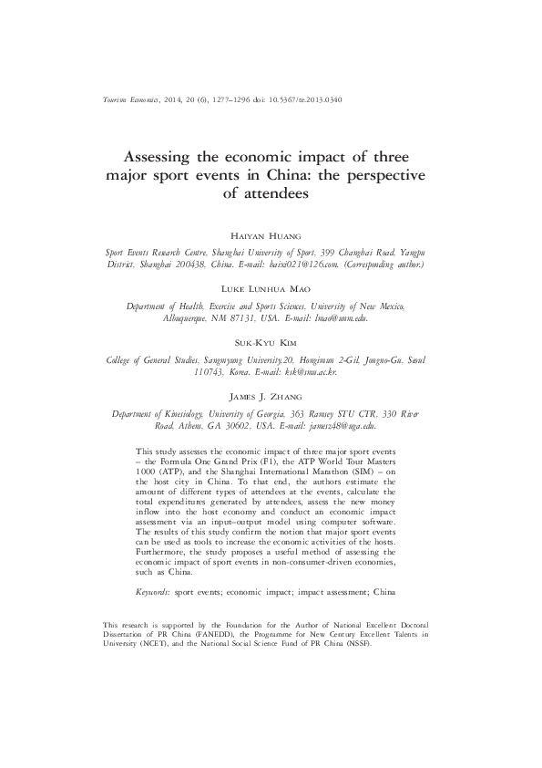 (PDF) Assessing the Economic Impact of Three Major Sport Events in ...