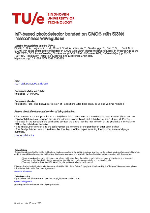 (PDF) InP-based photodetector bonded on CMOS with Si3N4 interconnect ...