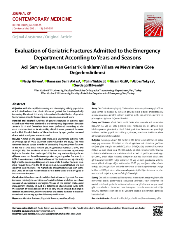 (PDF) Evaluation of Geriatric Fractures Admitted to the Emergency ...