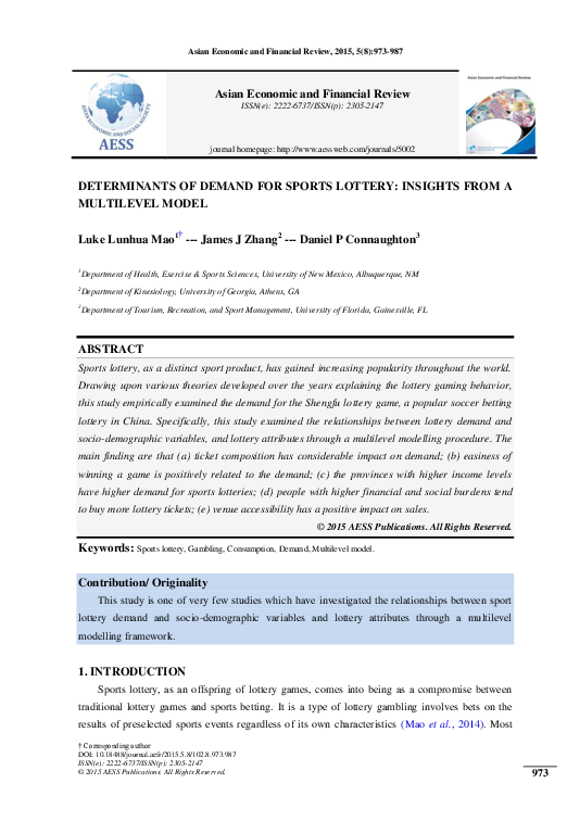 (PDF) Determinants of Demand for Sports Lottery: Insights from a ...