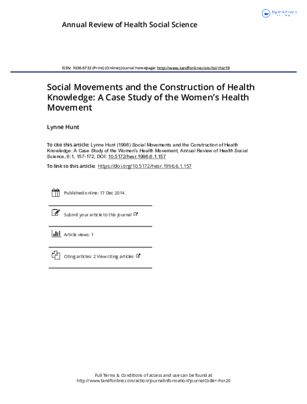 (PDF) Social movements and the construction of health knowledge: A case ...