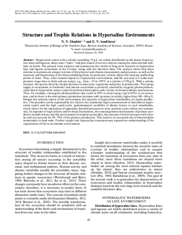 (PDF) Structure and Trophic Relations in Hypersaline Environments