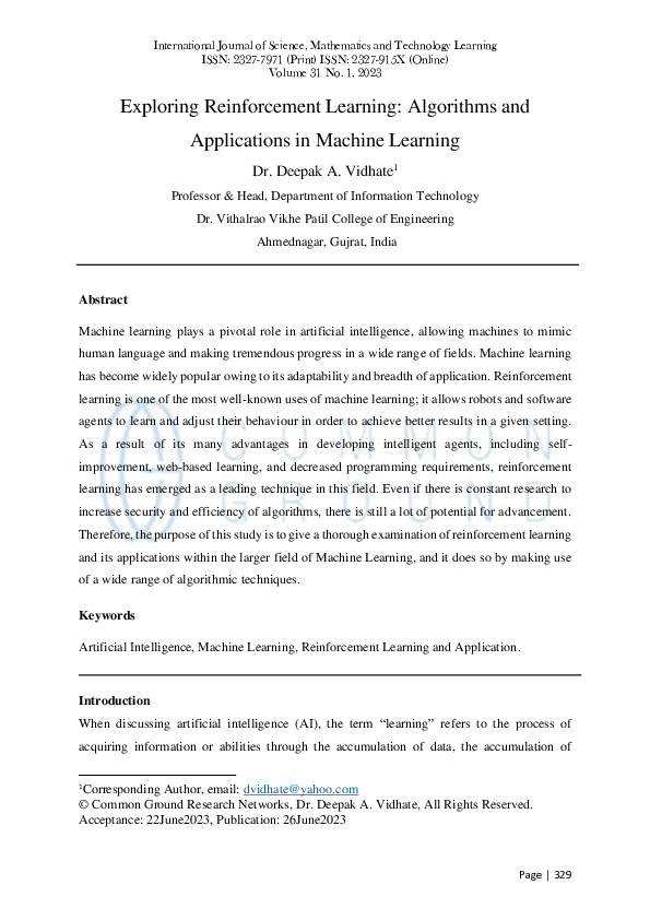 (PDF) Exploring Reinforcement Learning: Algorithms and Applications in ... (PDF) Exploring Reinforcement Learning: Algorithms and Applications in ...