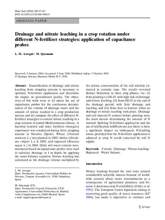 (PDF) Drainage and nitrate leaching in a crop rotation under different ...