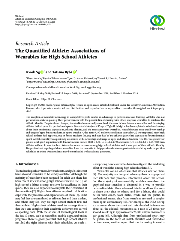 (PDF) The Quantified Athlete: Associations of Wearables for High School ...