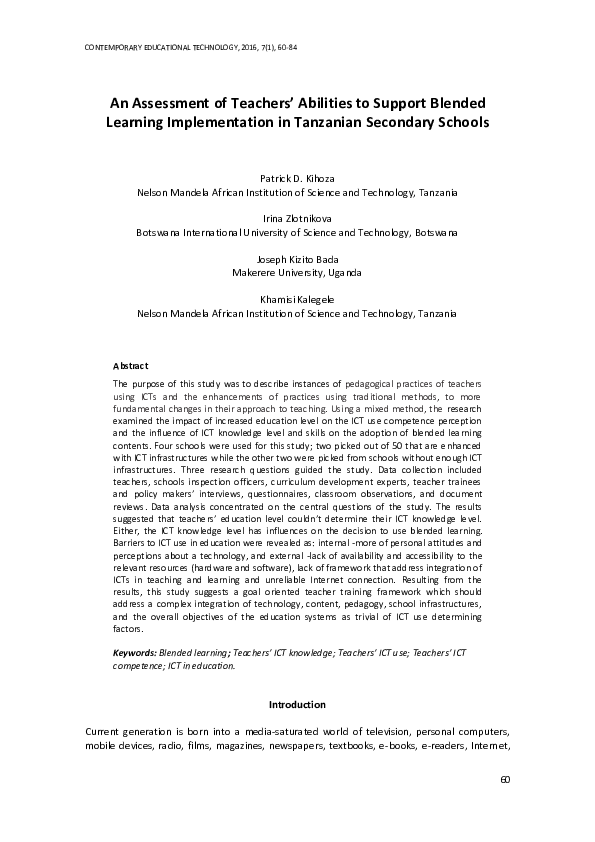 (PDF) An Assessment of Teachers’ Abilities to Support Blended Learning ...