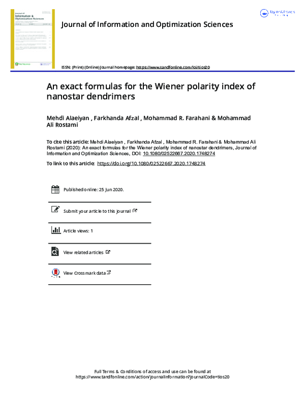 (PDF) An exact formulas for the Wiener polarity index of nanostar dendrimers | Mehdi Alaeiyan ...