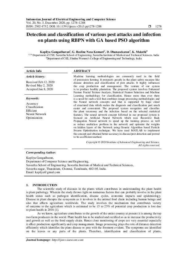 (PDF) Detection and classification of various pest attacks and ...