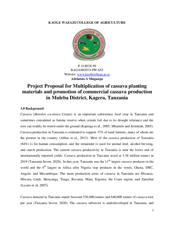 (PDF) Project Proposal for Multiplication of Cassava Planting Materials