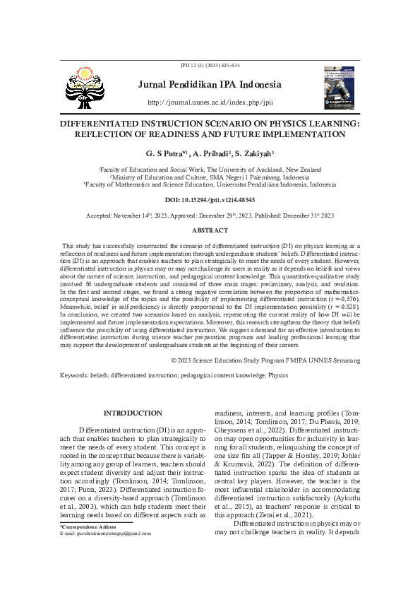 (PDF) Differentiated Instruction Scenario on Physics Learning ...