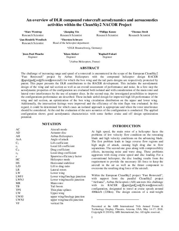 (PDF) An overview of DLR compound rotorcraft aerodynamics and ...