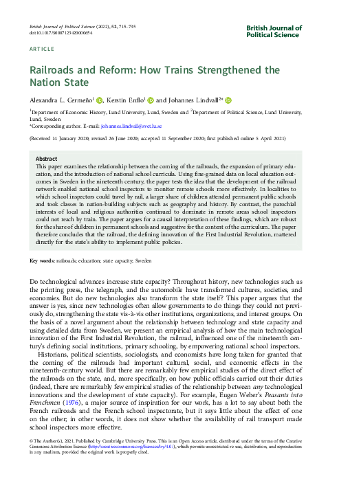 (PDF) Railroads and Reform: How Trains Strengthened the Nation State