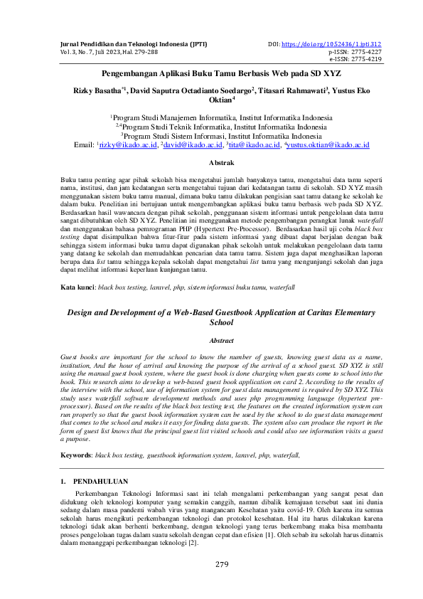 (PDF) Pengembangan Aplikasi Buku Tamu Berbasis Web pada SD XYZ
