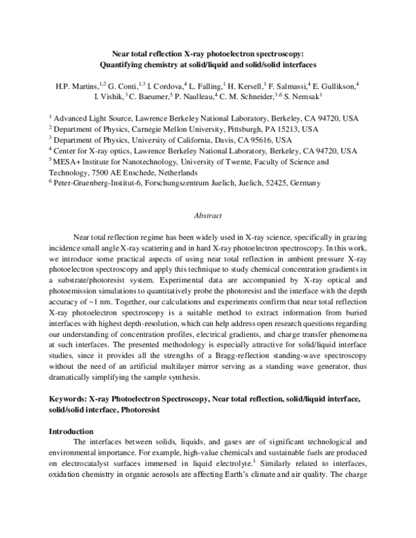 (PDF) Near total reflection x-ray photoelectron spectroscopy: quantifying chemistry at solid ...