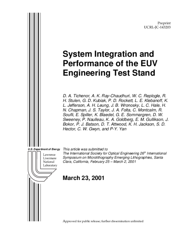 (PDF) System integration and performance of the EUV engineering test stand