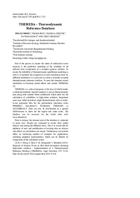 (PDF) THEREDA - Thermodynamic Reference Database