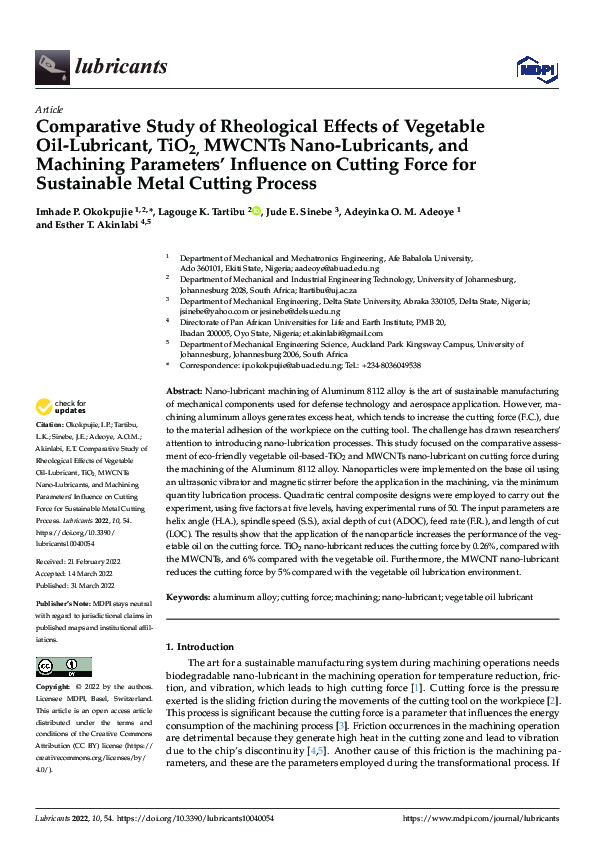 (PDF) Comparative Study of Rheological Effects of Vegetable Oil-Lubricant, TiO2, MWCNTs Nano ...