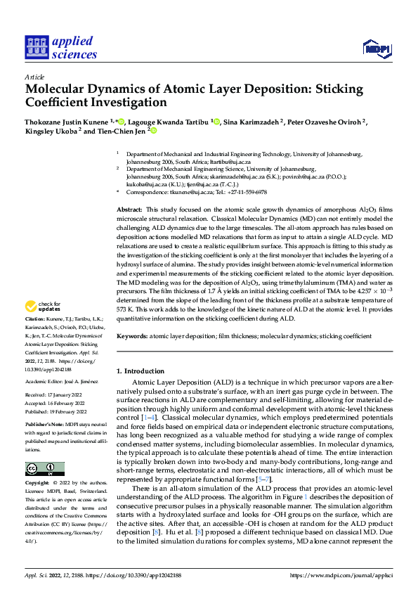 (PDF) Molecular Dynamics of Atomic Layer Deposition: Sticking ...