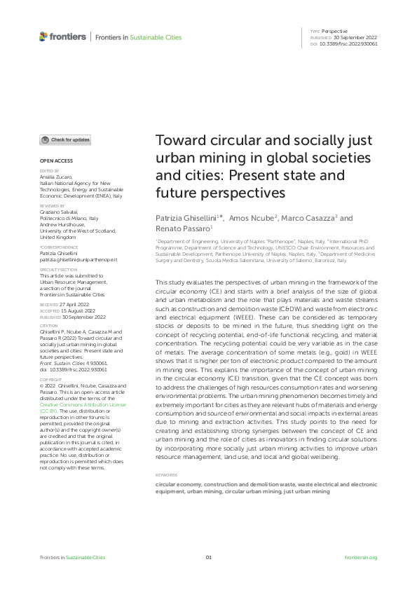 Pdf Toward Circular And Socially Just Urban Mining In Global