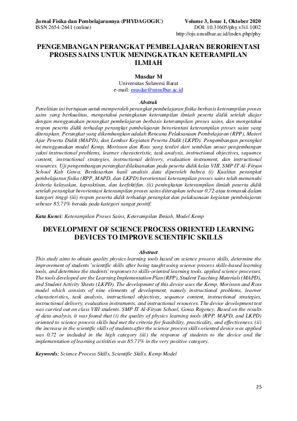 (PDF) Pengembangan Perangkat Pembelajaran Berorientasi Proses Sains Untuk Meningkatkan ...
