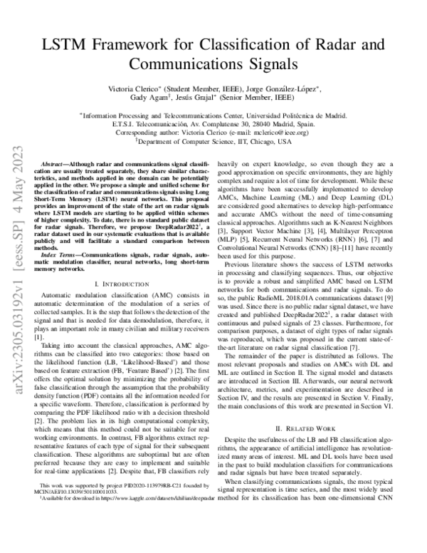 (PDF) LSTM Framework for Classification of Radar and Communications Signals