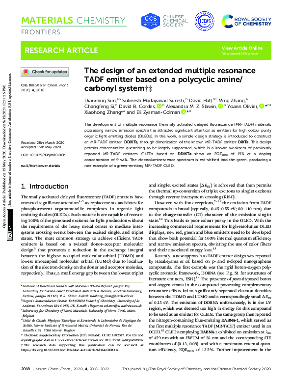 (PDF) The design of an extended multiple resonance TADF emitter based on a polycyclic amine ...