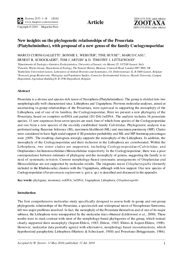 (PDF) New insights on the phylogenetic relationships of the Proseriata ...
