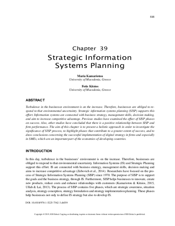(PDF) Strategic Information Systems Planning (PDF) Strategic Information Systems Planning