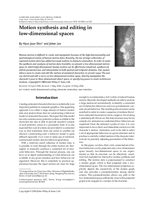 (PDF) Motion synthesis and editing in low‐dimensional spaces