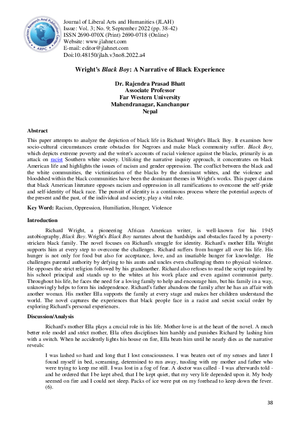(PDF) Wright's Black Boy: A Narrative of Black Experience
