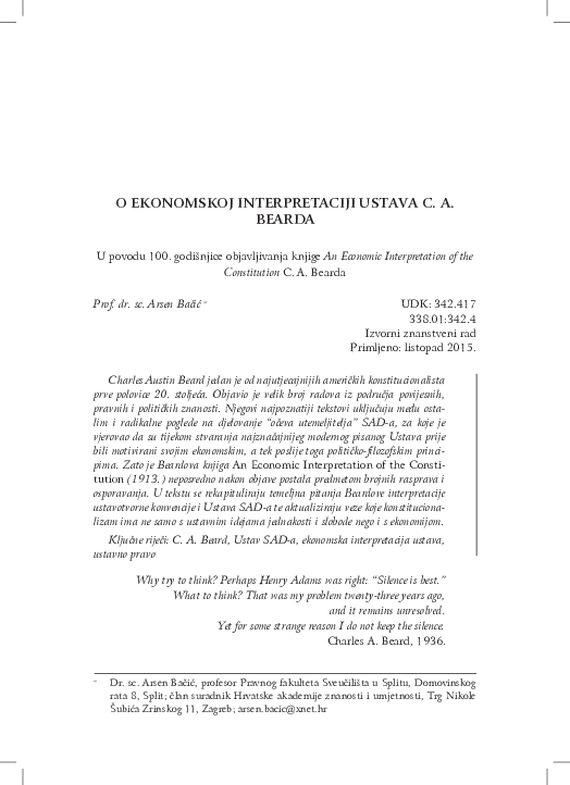 (PDF) O ekonomskoj interpretaciji ustava C. A. Bearda