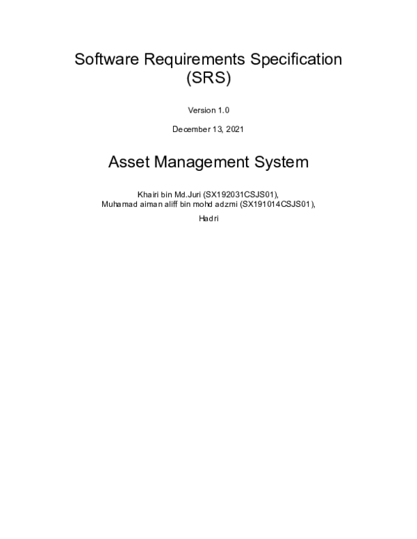 (DOC) Software Requirements Specification for Asset Management System