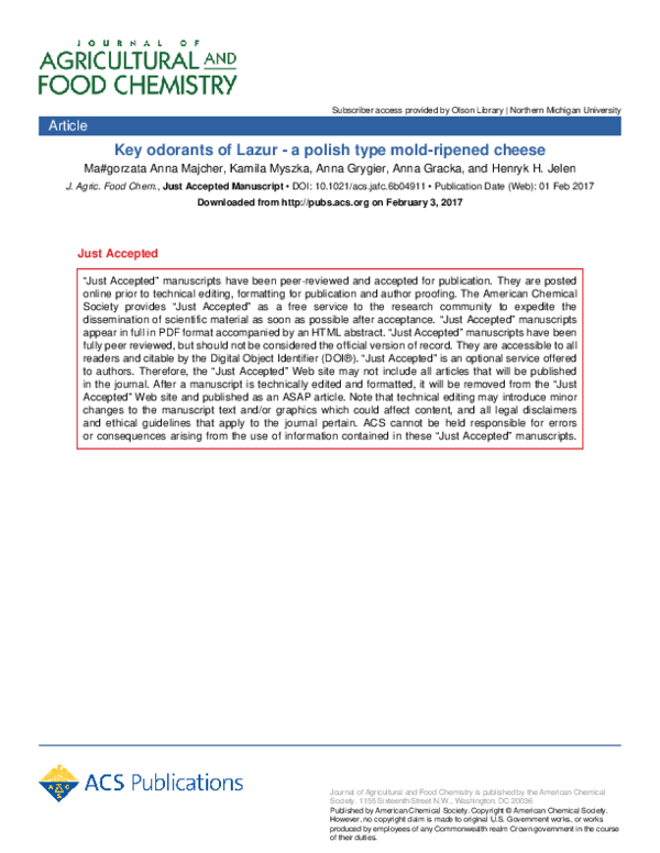 (PDF) Key Odorants of Lazur, a Polish Mold-Ripened Cheese