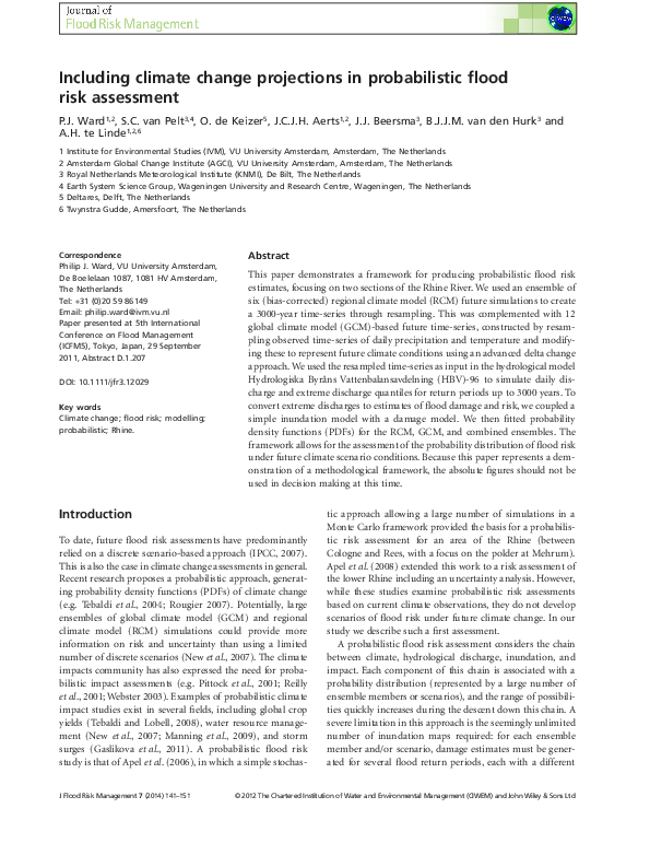 (PDF) Including climate change projections in probabilistic flood risk ... (PDF) Including climate change projections in probabilistic flood risk ...