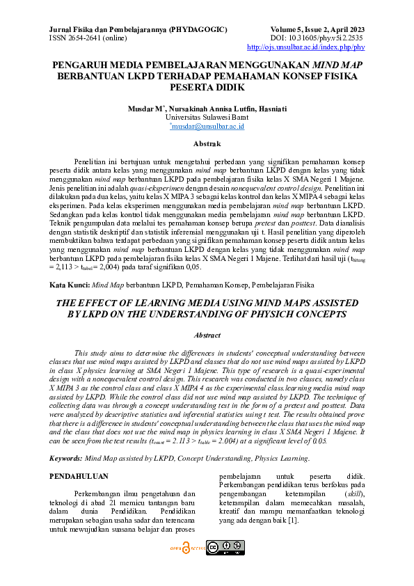 (PDF) PENGARUH MEDIA PEMBELAJARAN MENGGUNAKAN MIND MAP BERBANTUAN LKPD TERHADAP PEMAHAMAN KONSEP ...