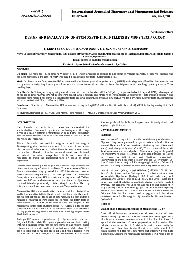 (PDF) DESIGN AND EVALUATION OF ATOMOXETINE HCl PELLETS BY MUPS ...