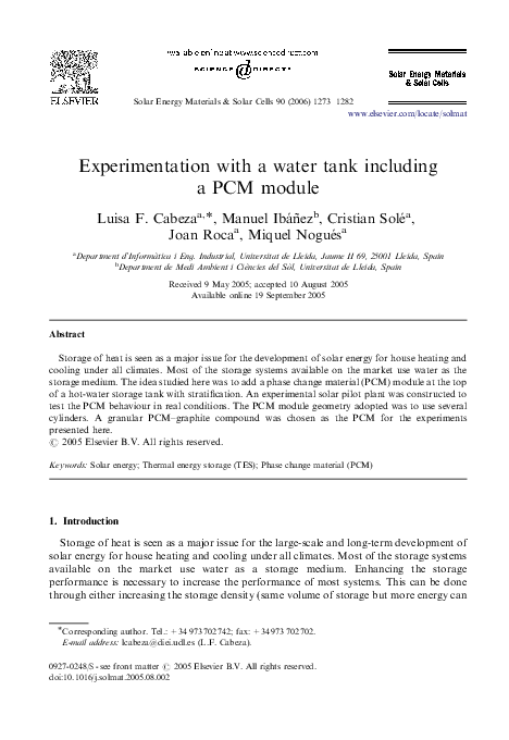 (PDF) Experimentation with a water tank including a PCM module