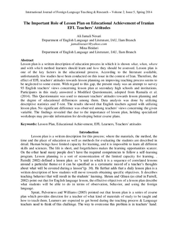(PDF) The Important Role of Lesson Plan on Educational Achievement of ...